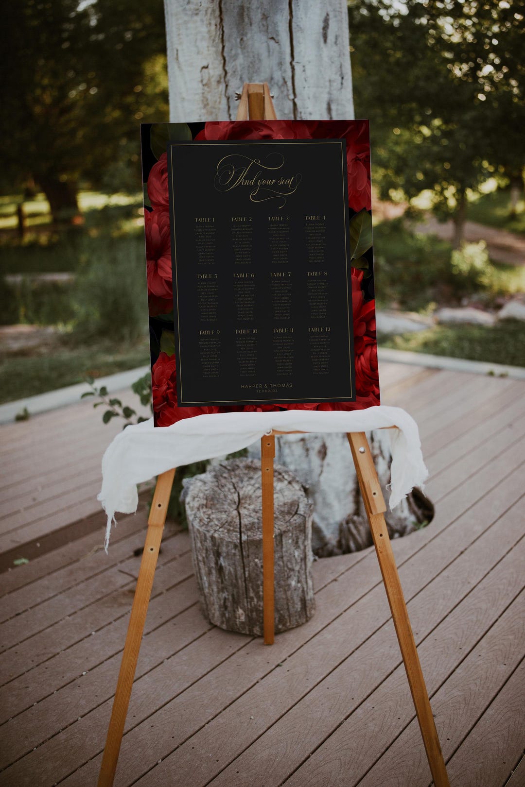 Red Moody Wedding Seating Chart Template: BLACK CRIMSON Collection ...
