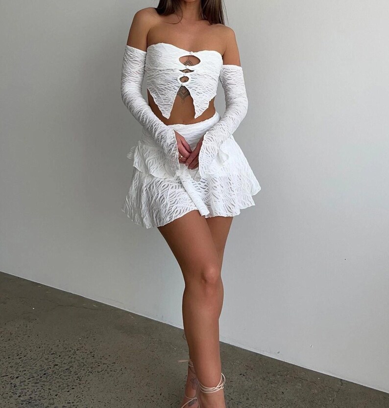 Cutout Collar Corset Crop Top & Pleated Mini Skirts Set - Etsy