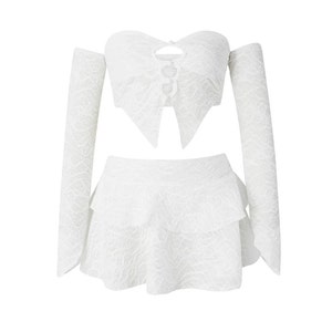 Cutout Collar Corset Crop Top & Pleated Mini Skirts Set - Etsy