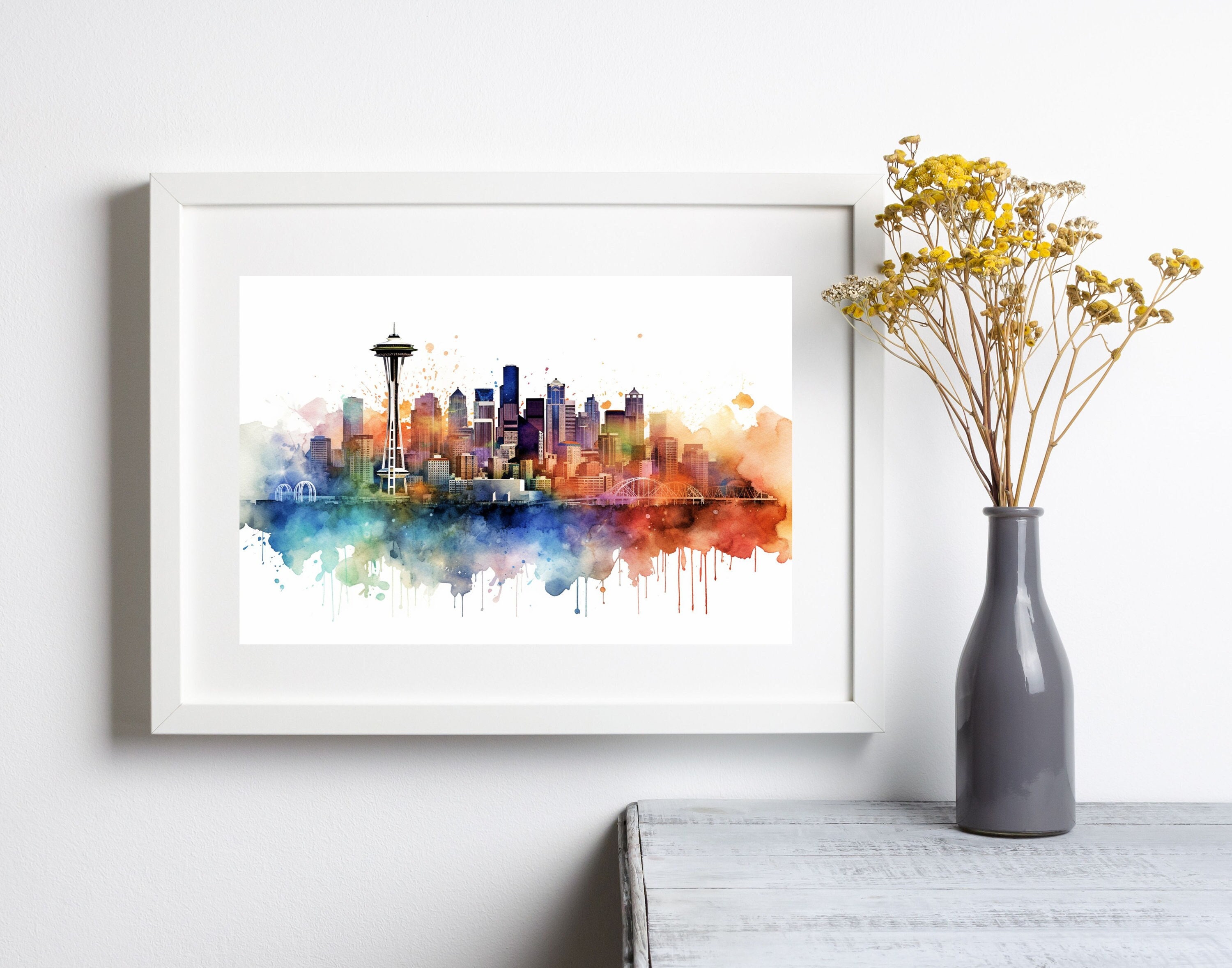 Seattle Watercolor, Landscape Watercolor, Outdoors Printable, Art ...