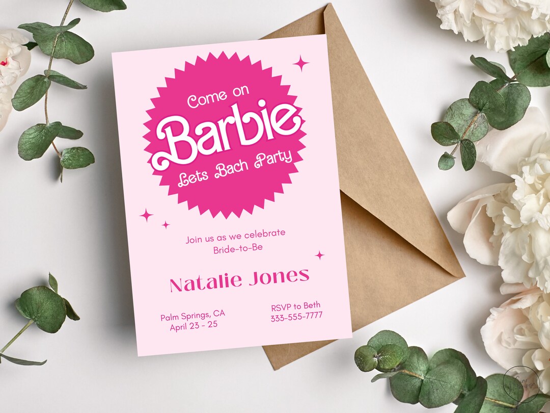 Pink Barbie-themed Bachelorette Shower Editable Invitation Template ...