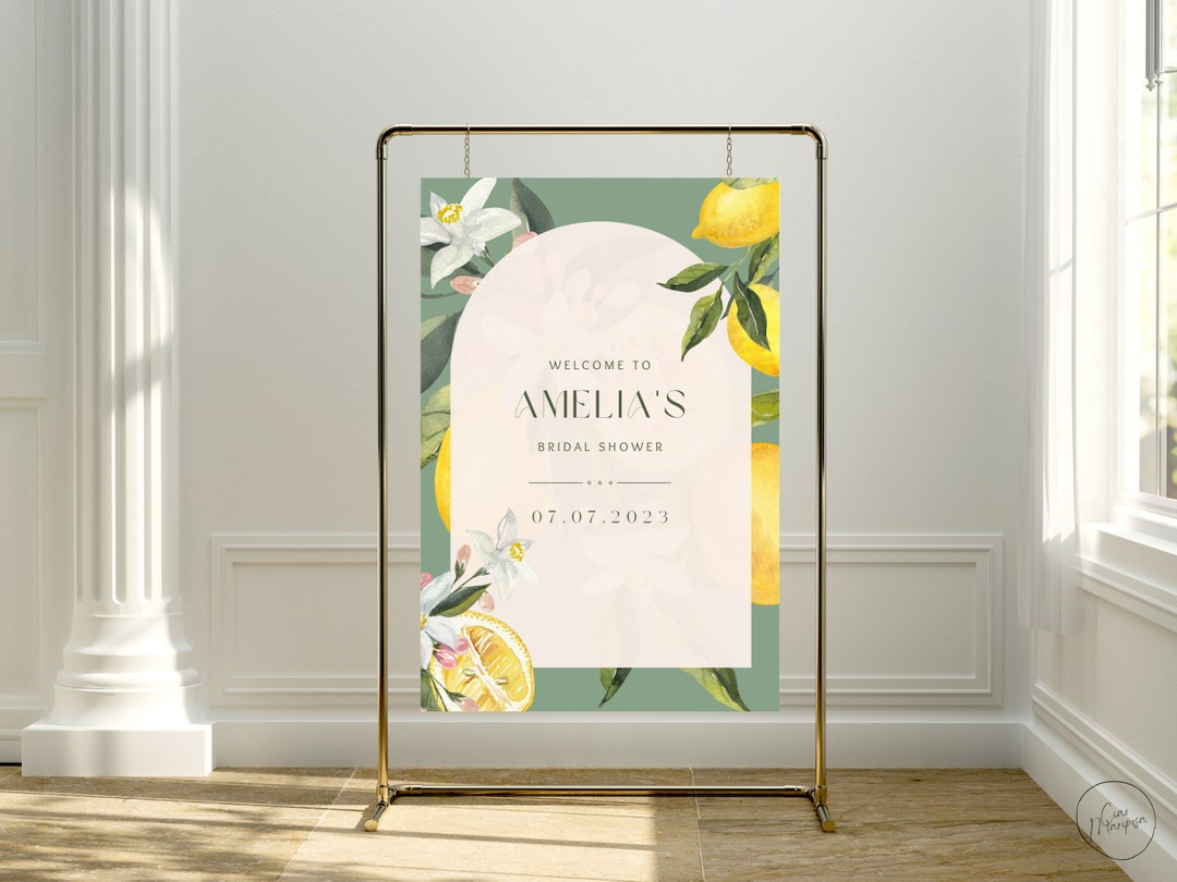 Yellow & Green Lemon-themed Bridal Shower Welcome Sign Template ...