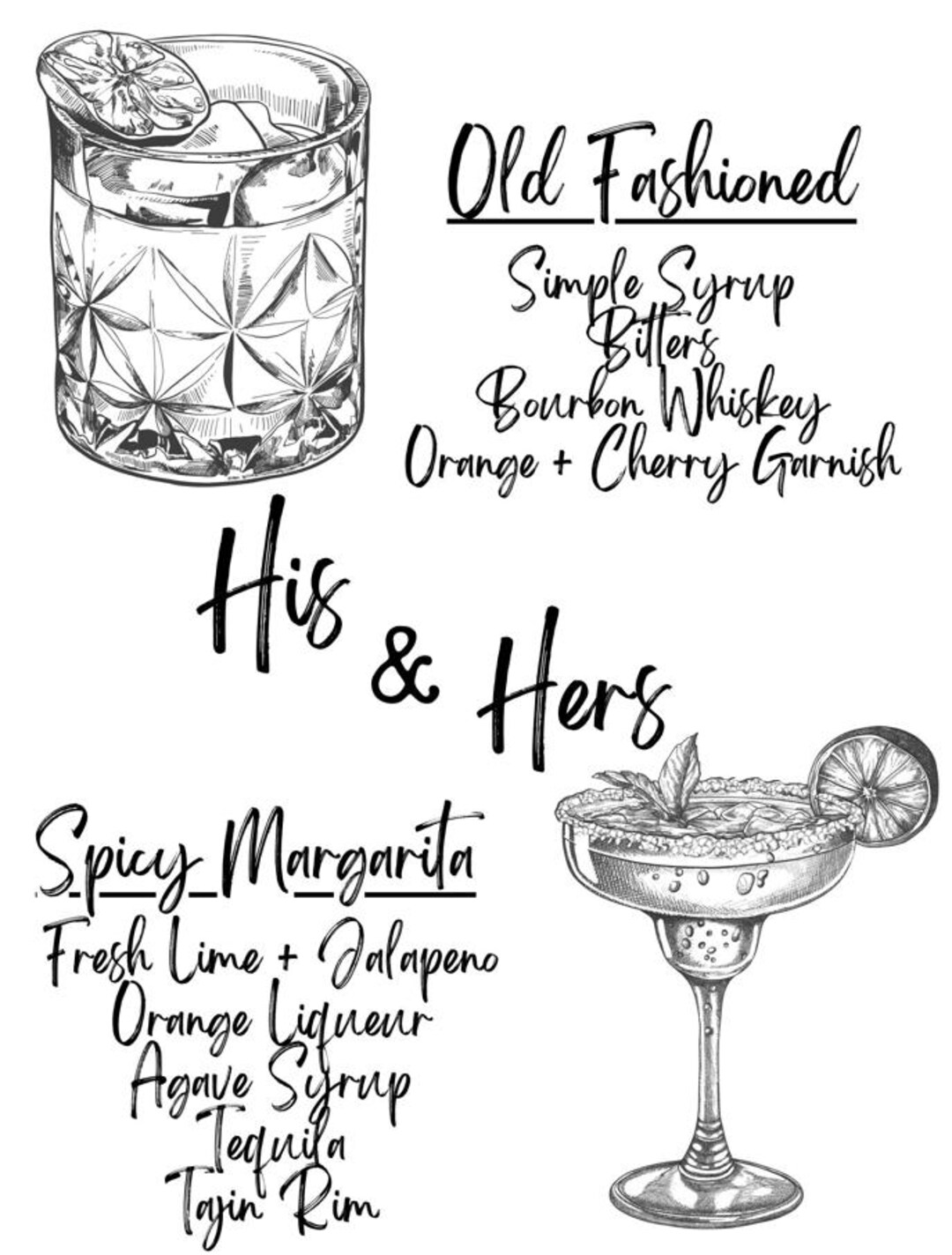 His and Hers Drink Menu With Recipe - Etsy