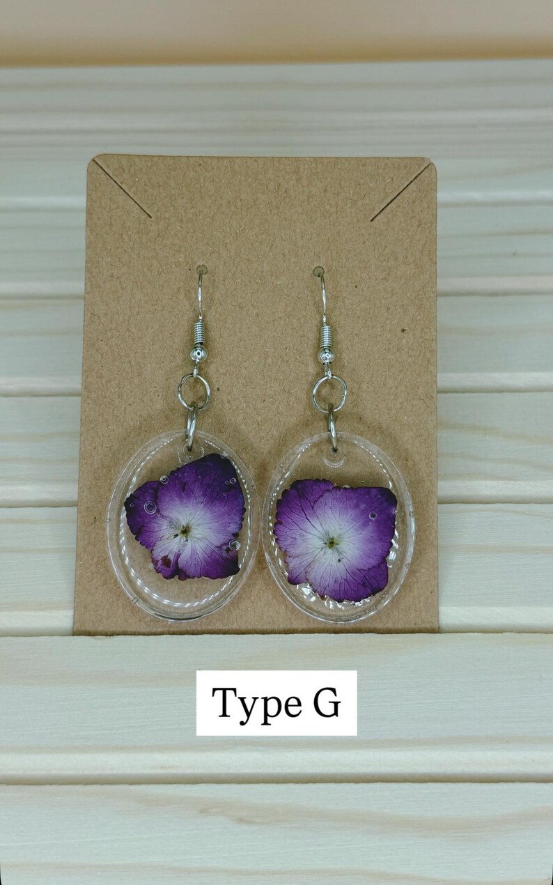 Limited Edition Real Pressed Hydrangea Earrings, Handmade Resin Floral ...
