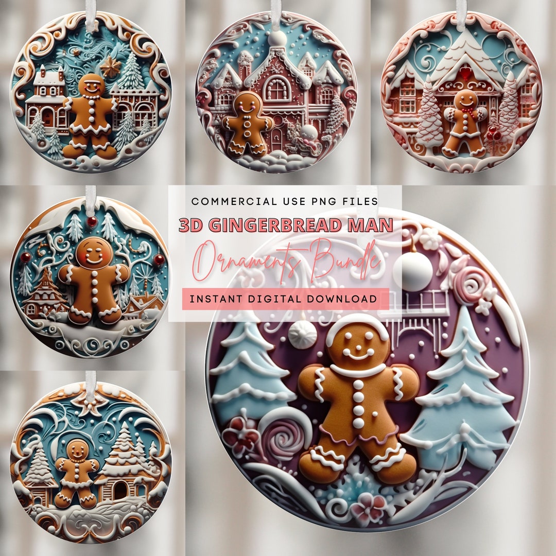 6 3D Gingerbread Man Ornament PNG Bundle Christian Ornament PNG ...