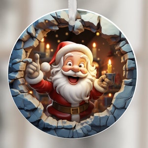 3D Santa Claus Break Through Wall Art Ornament PNG Ornaments Christmas ...