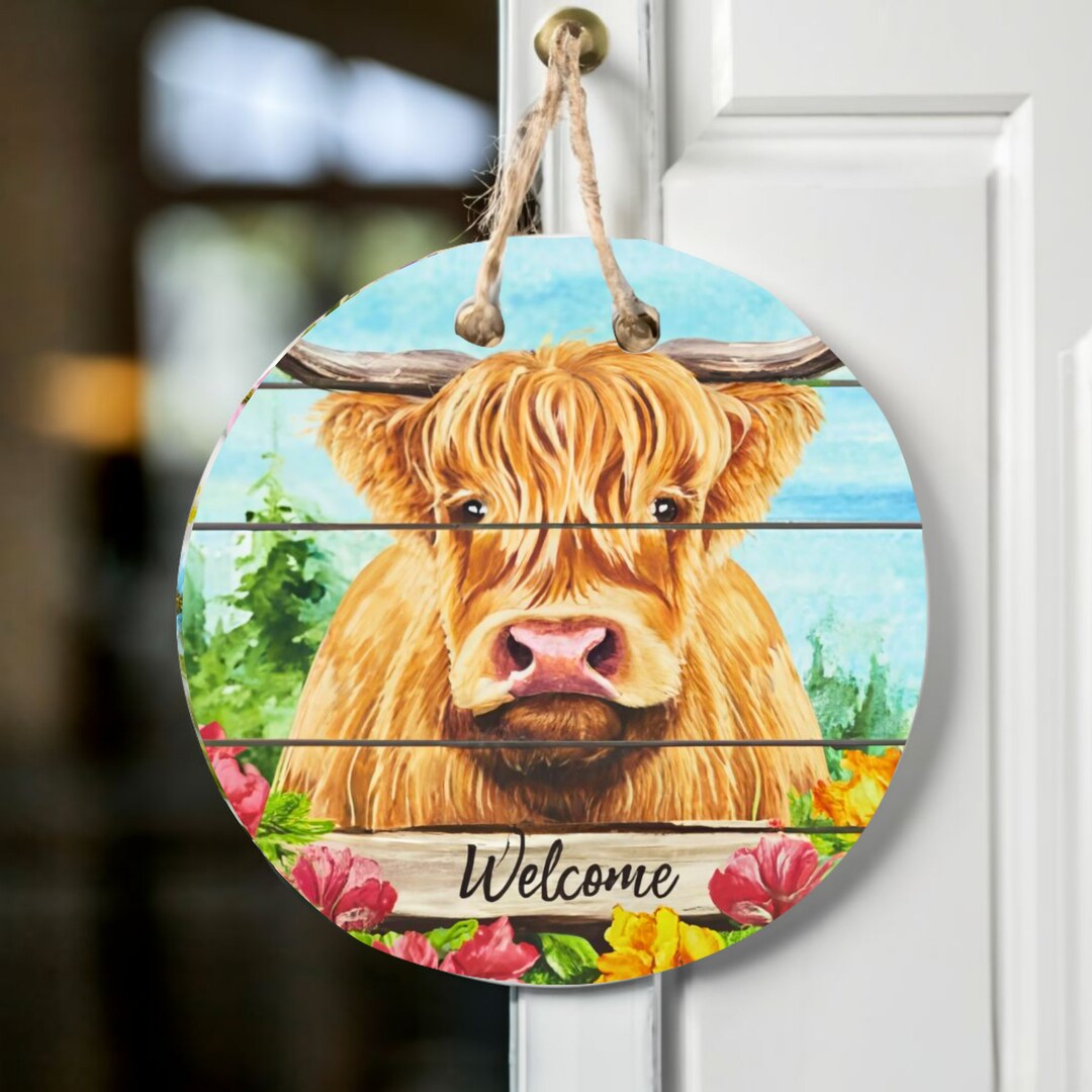 Highland Cow Welcome Sublimation Door Hanger PNG Design Door Sign 12 ...