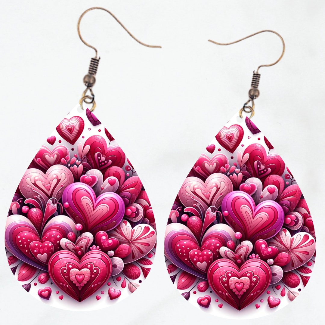 3D Valentine's Day Heart Tear Drop Earrings PNG Sublimation Designs ...