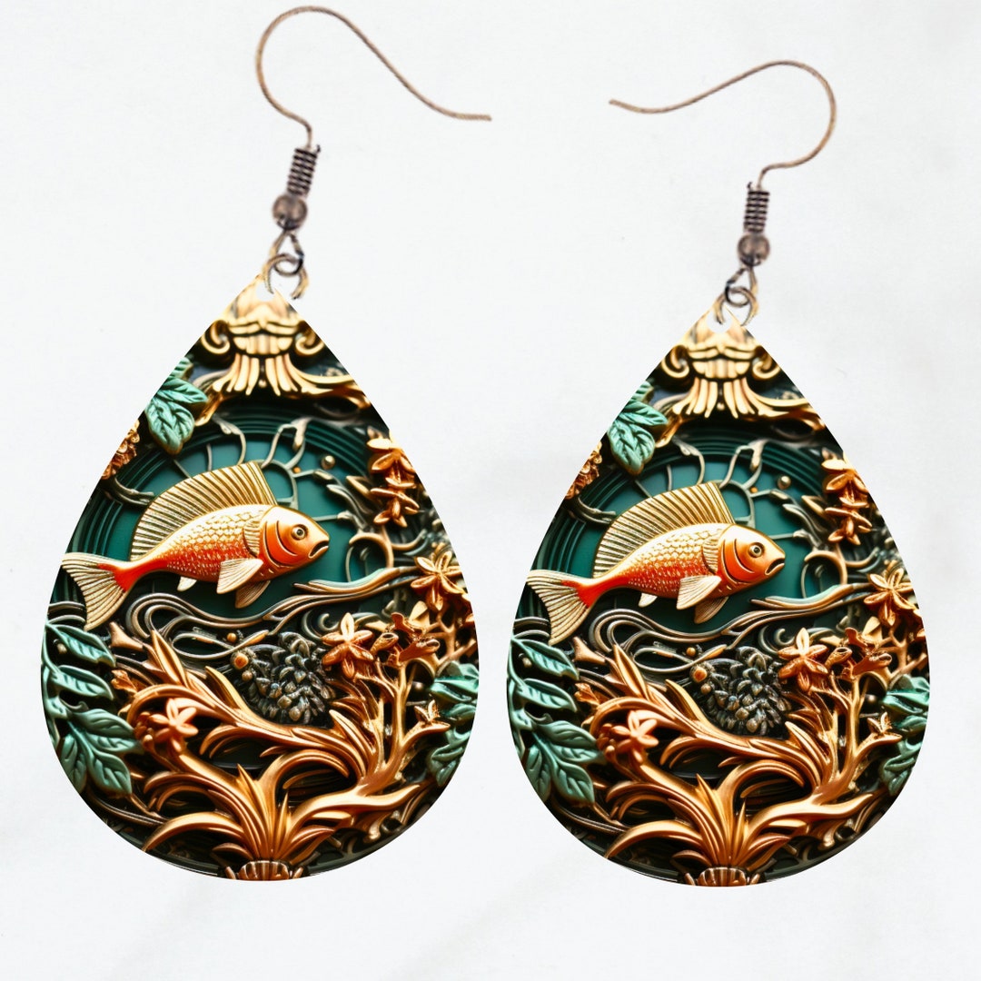 3D Fish Teardrop Earring Template PNG Animal Sublimation Earrings ...