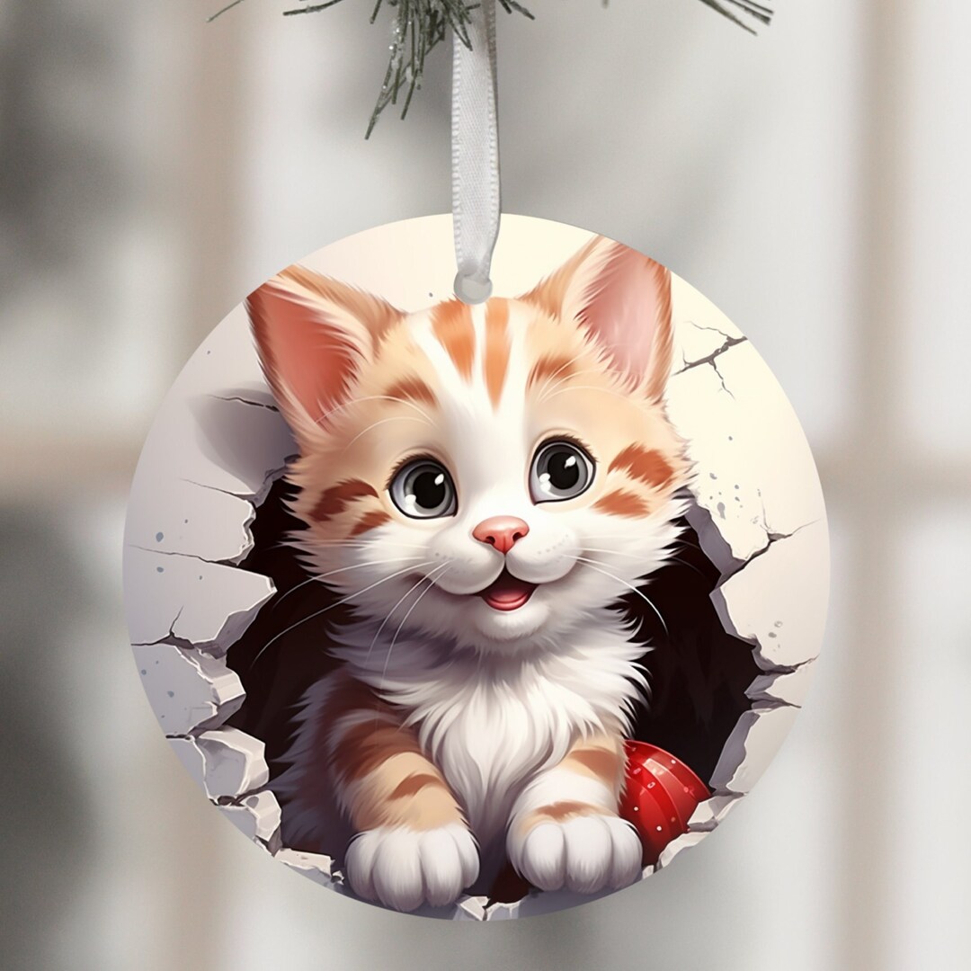 3D Cute Cat Break Through the Wall Decals Animal Ornament PNG SVG ...