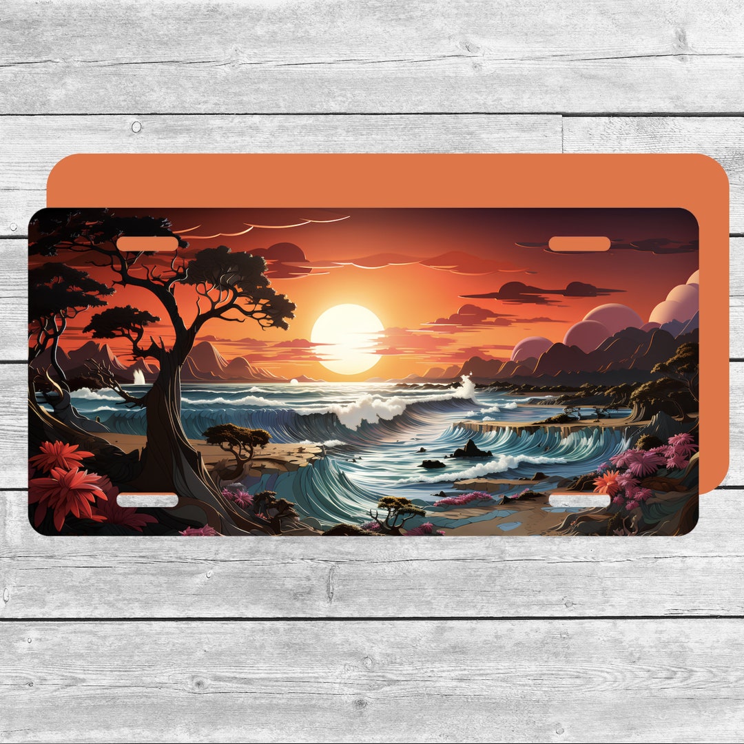 3D Sunset License Plate PNG Sublimation Design Car Accessories Frame ...