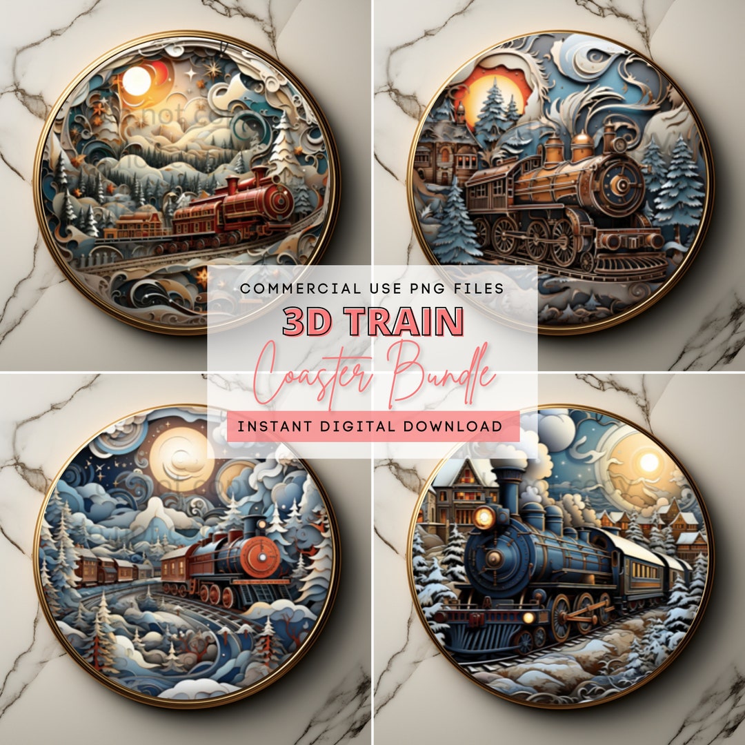3D Train Coasters PNG Bundle Round Coaster Sublimation Designs Round ...