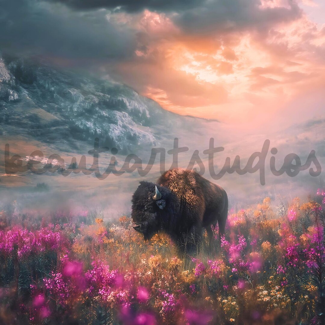 Bison in Flowers PNG File Sublimation Crafting Digital Download Wreath ...