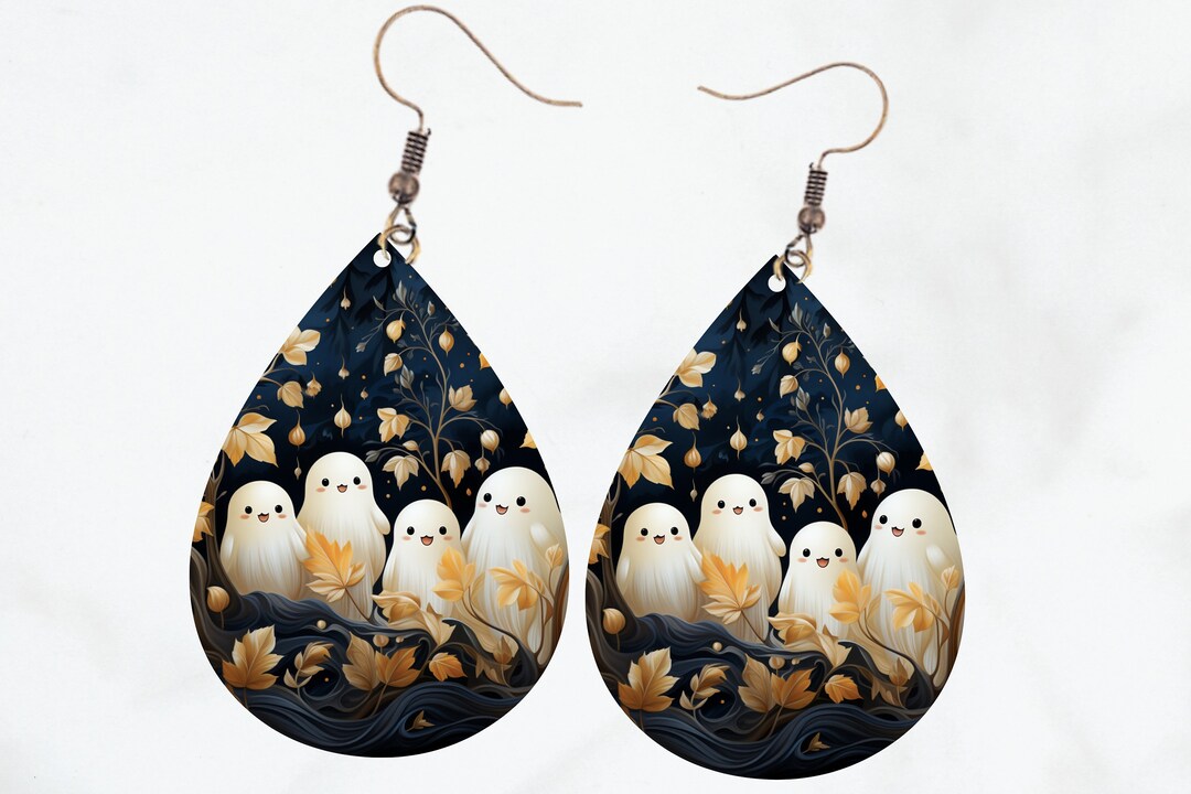 Cute Ghosts Tear Drop Earrings PNG Sublimation Earings Designs ...