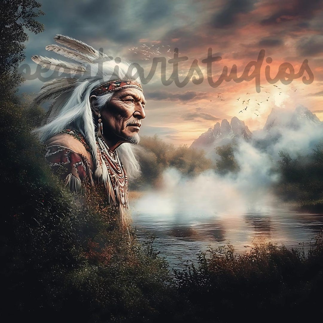 Native American Indian Chief Nature Scene PNG File Crafting Digital ...