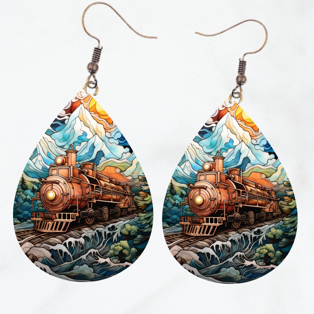 Train Teardrop Earring PNG Sublimation Earrings Design Tear Drop Earing ...