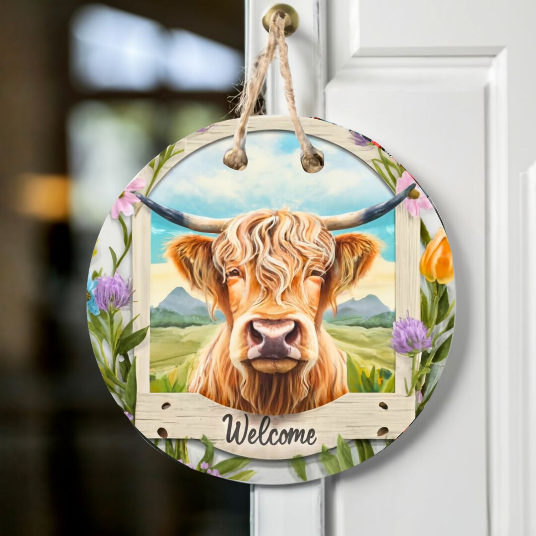 Highland Cow Welcome Sublimation Door Hanger PNG Design Door Sign 12 ...