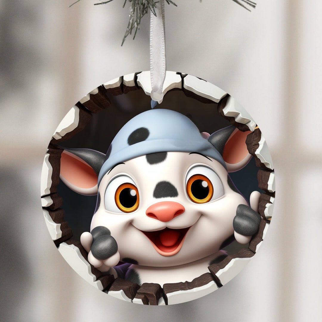3D Cute Cow Break Through the Wall Decals Animal Ornament PNG SVG ...