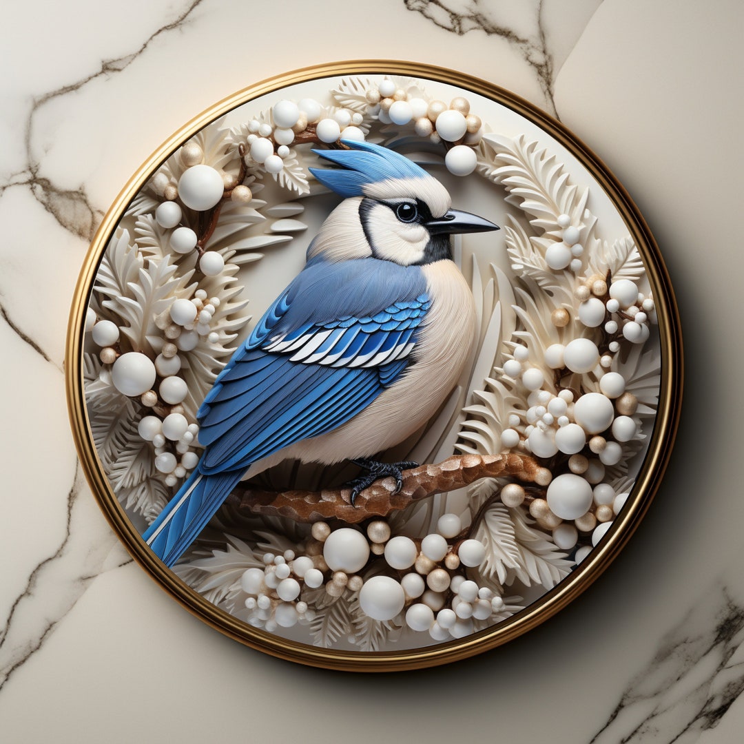 3D Blue Bird White Winter Scene Coaster Design PNG Round Template Xmas ...