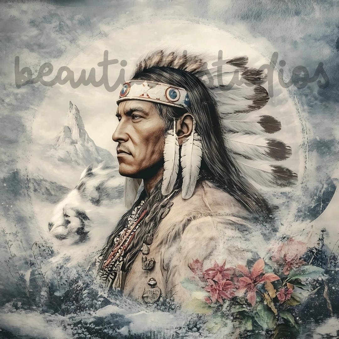 Native American Indian Chief Winter Scene PNG File Crafting Digital ...