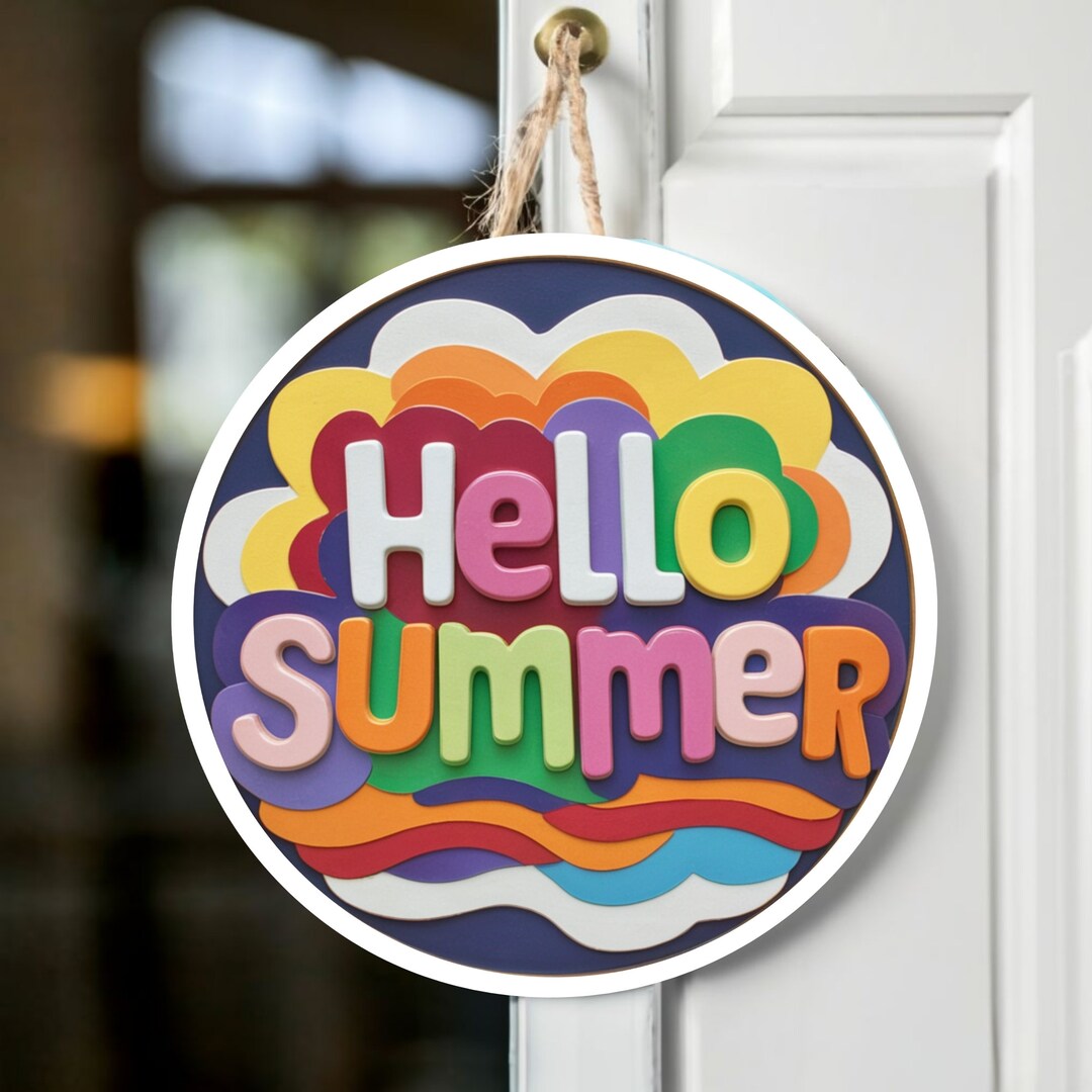 Hello Summer Round Sublimation Door Hanger PNG Design Butterflies Sign ...