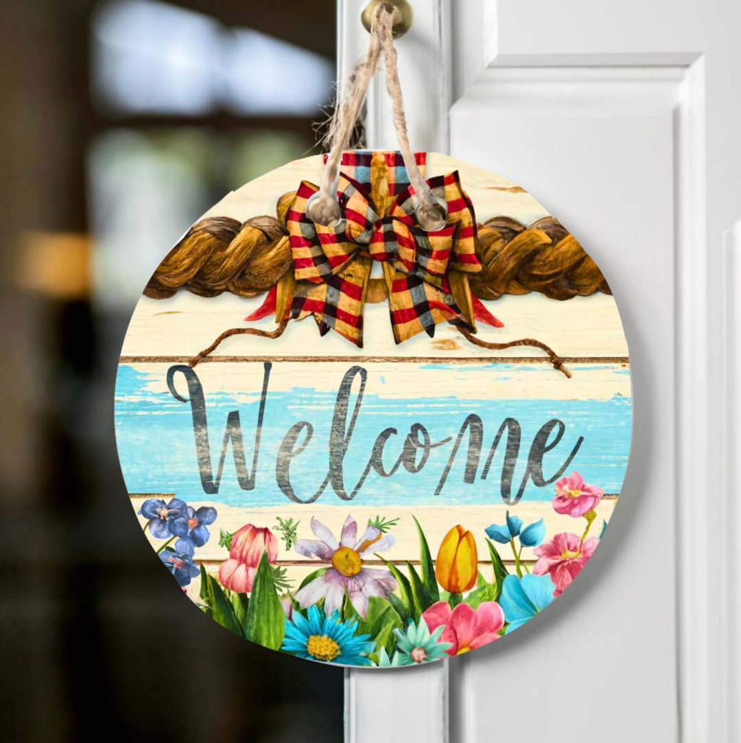 Welcome Beachy Round Sublimation Door Hanger PNG Country Sign 12 Inch ...