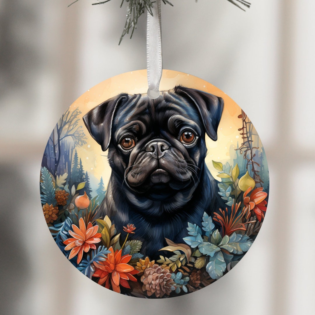 Black Pug Dog PNG Sublimation Design Round Circle Template Ornament ...