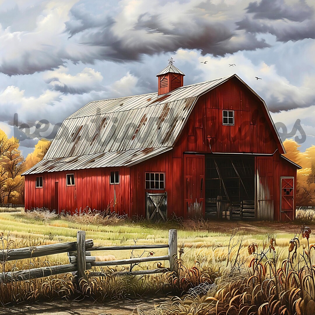 Rustic Old Barn Farm Scene PNG File for Sublimation Crafting Digital ...