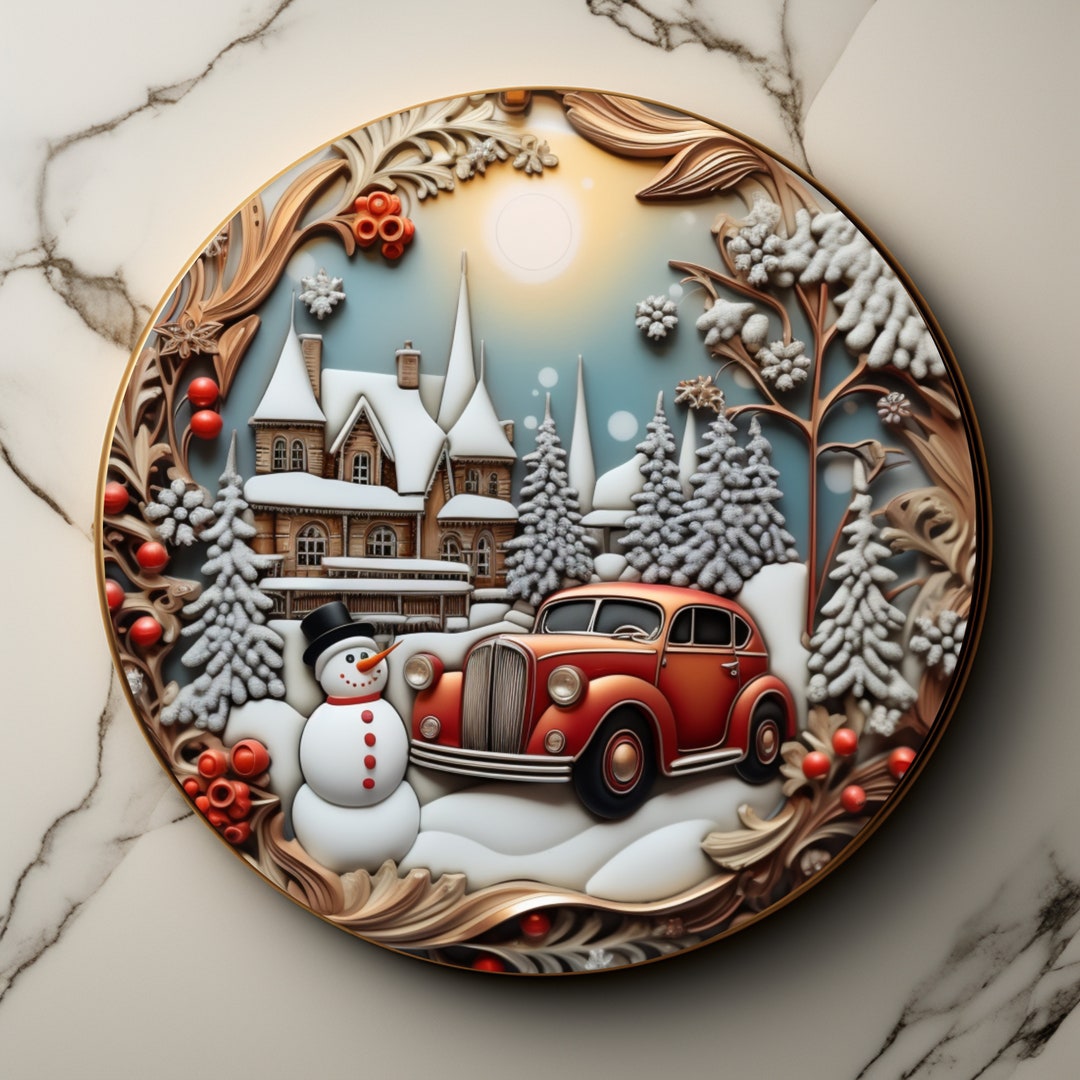 3D Snowman Christmas Coaster PNG Round Design Template Xmas Circle ...