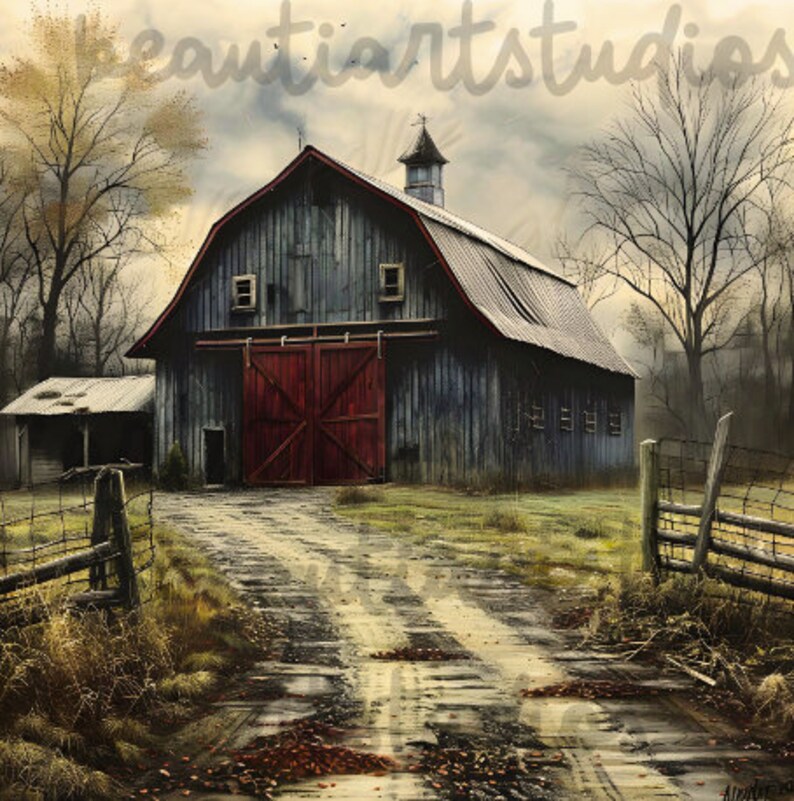 Rustic Old Grey Barn Farm Scene PNG File for Sublimation Crafting ...