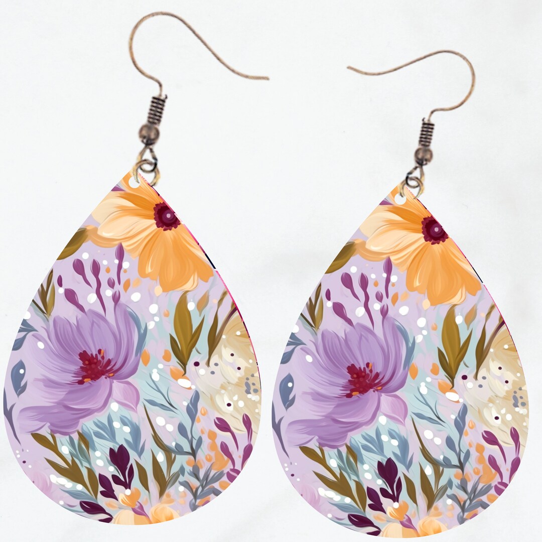 3D Floral Teardrop Earings PNG Tear Drop Design Jewellery Template ...