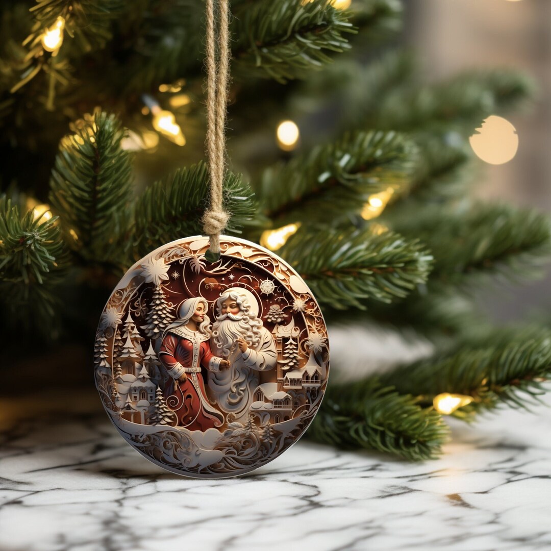 3D Santa Clause Mrs Clause Ornament PNG Sublimation Design Merry ...