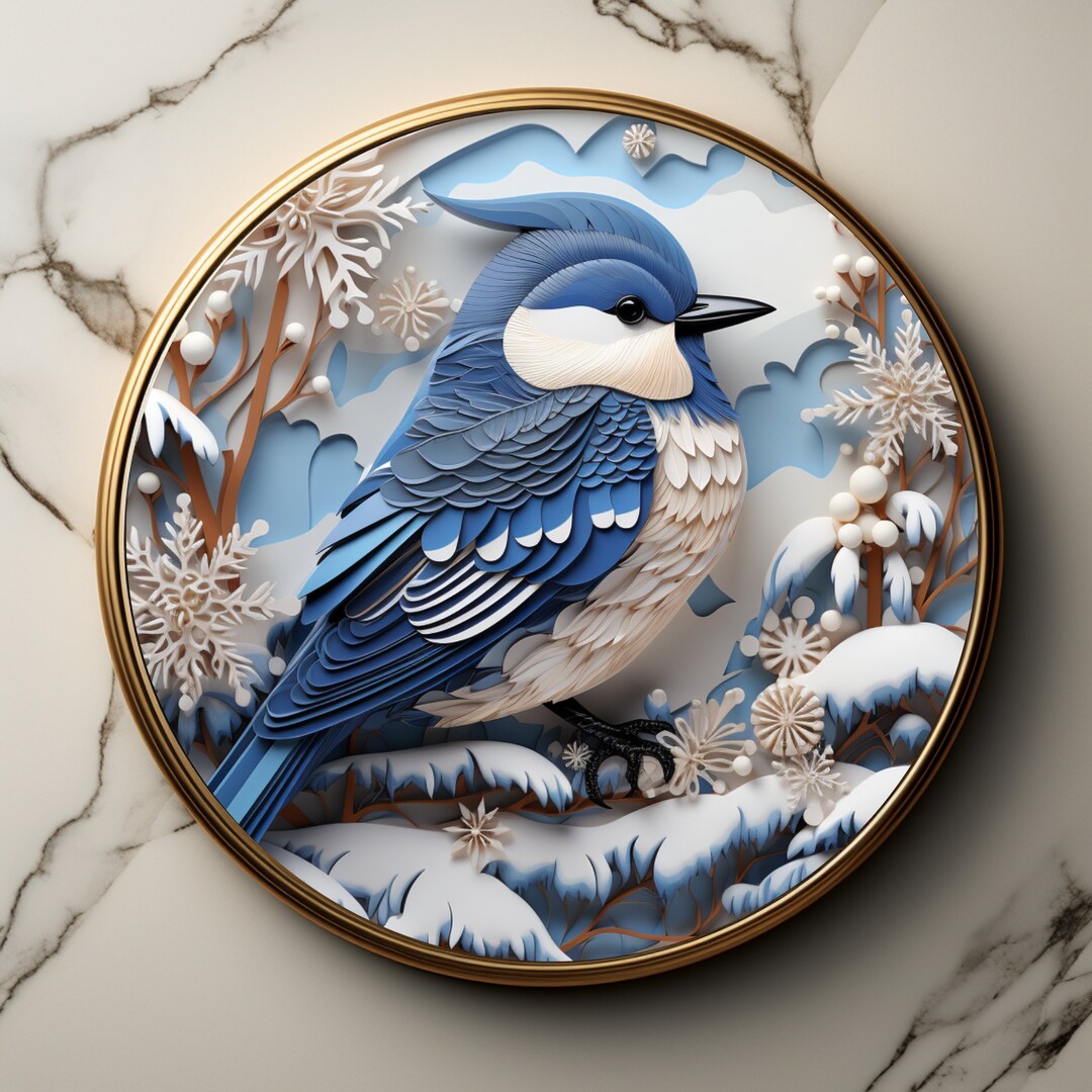 3D Blue Bird White Christmas Coaster PNG Round Design Template Xmas ...
