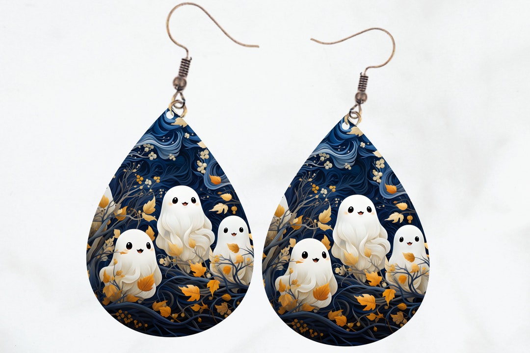 Cute Ghosts Tear Drop Earrings PNG Sublimation Earings Halloween ...