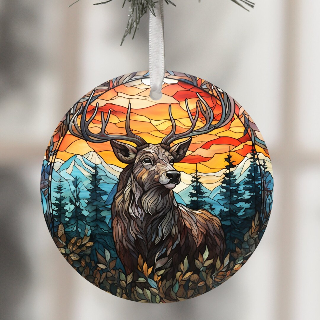 Strong Moose Stained Glass Round PNG Sublimation Pattern for Coaster ...