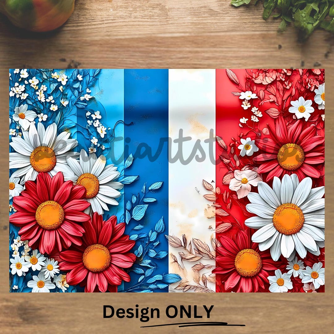 Red White Blue Flower Sublimation Cutting Board PNG Design Download ...