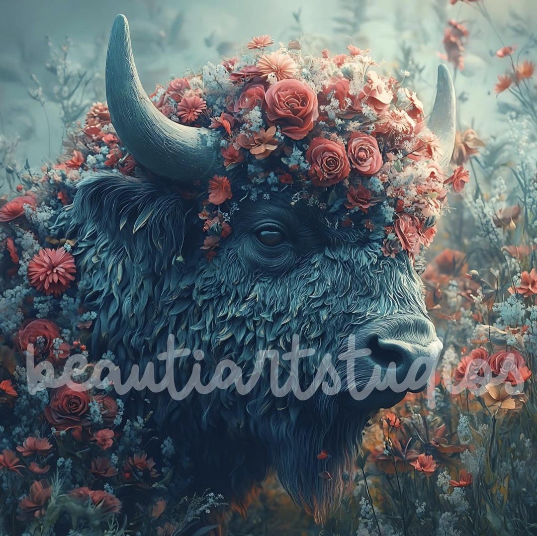 Bison With Red Roses PNG File Sublimation Crafting Digital Download ...