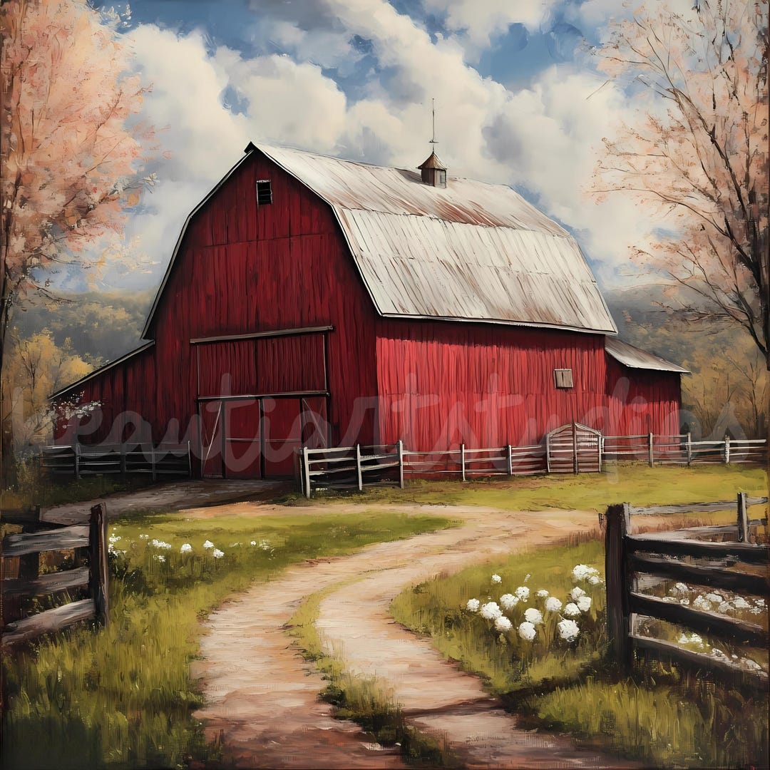 Rustic Old Barn Farm Scene PNG File for Sublimation Crafting Digital ...