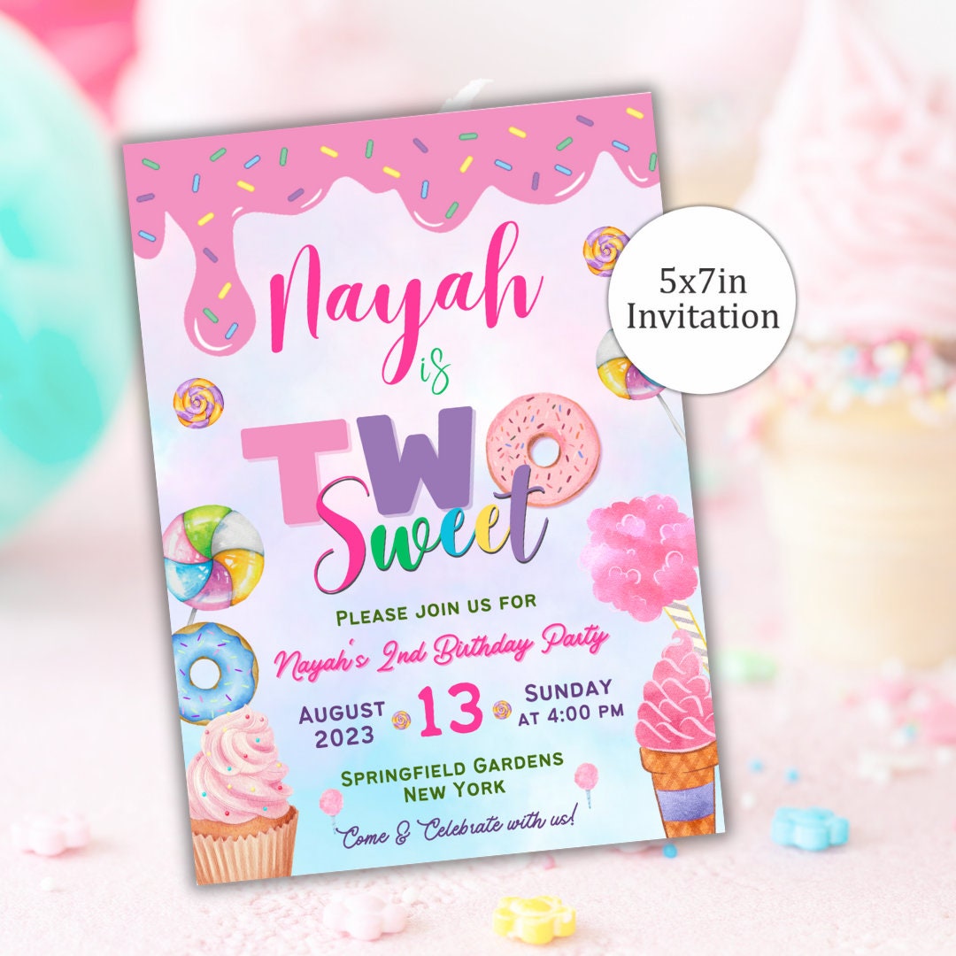 Two Sweet Candyland Invite, Birthday Invitation, Candy Invitation ...