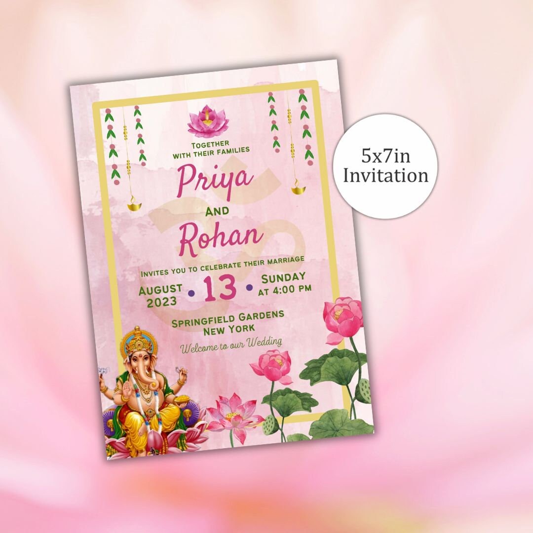 Editable Pink Lotus Flower Wedding Invitation, Lotus Wedding Invitation ...