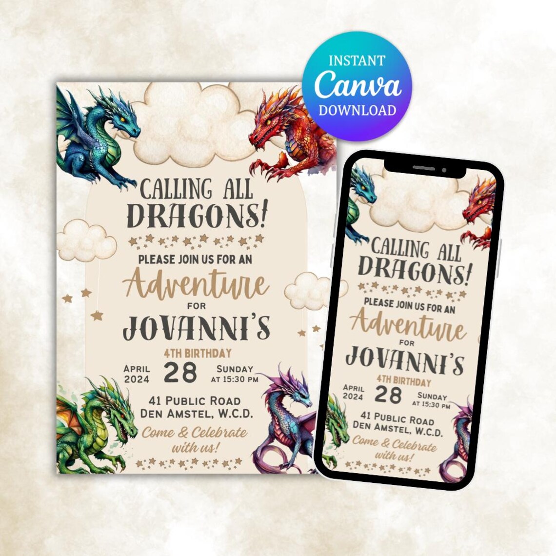 Dragon Invite, Birthday Invitation, Dragon Invitation, Fourth Party ...