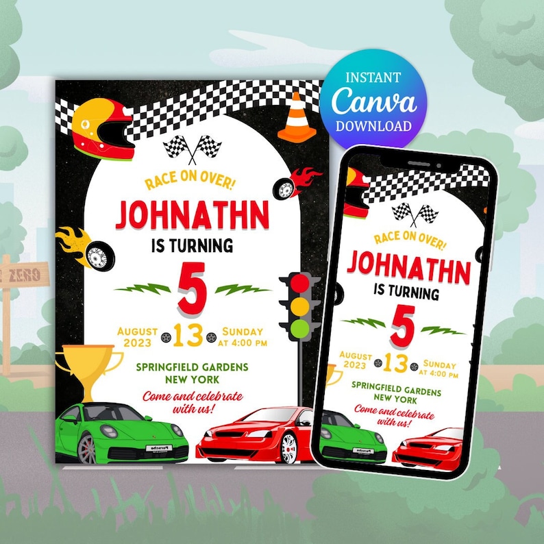 Race Car Party Invite, Birthday Invitation, Racing Invitation, Party ...