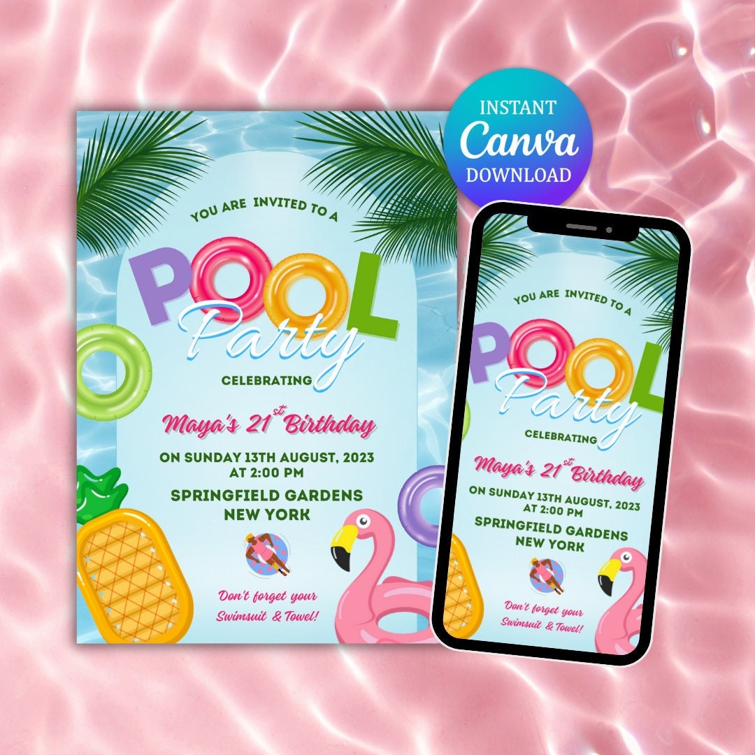 Pool Party Invite, Birthday Invitation, Pool Invitation, Party ...