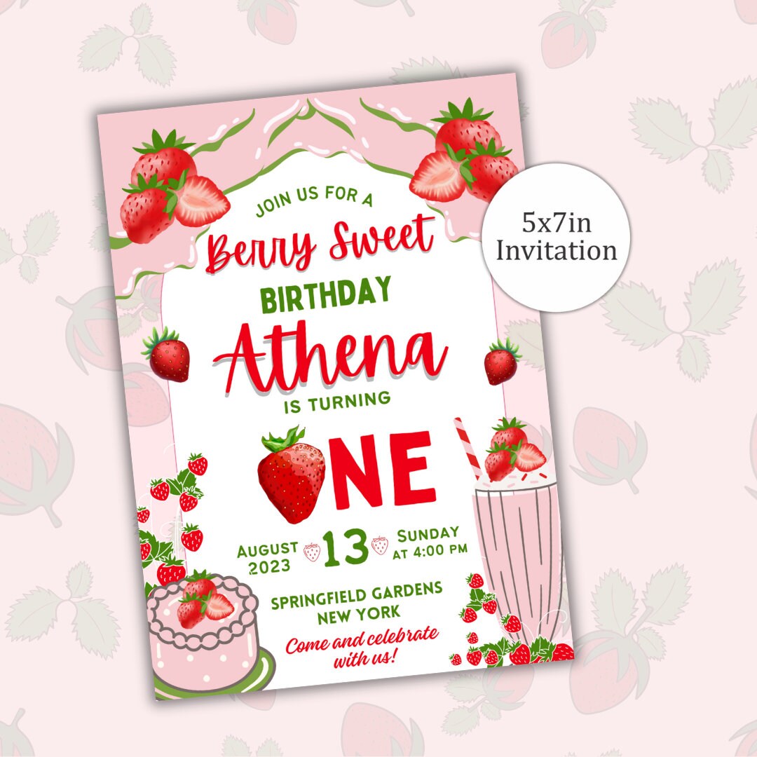 Berry Sweet Birthday Party Invite, Birthday Invitation, Strawberry ...