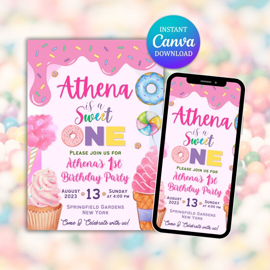 Sweet One Candyland Invite, Birthday Invitation, Candy Invitation ...