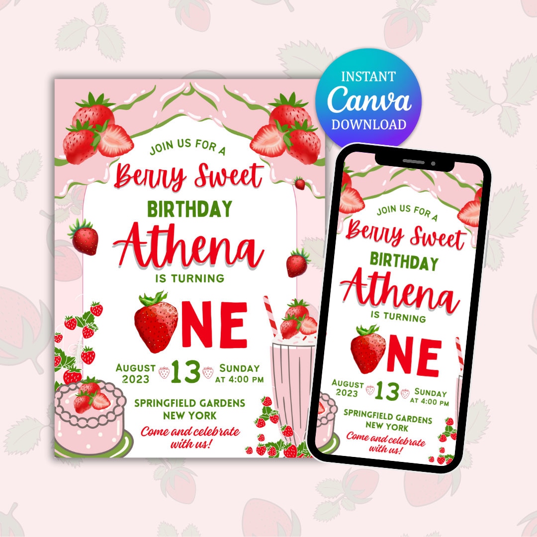 Berry Sweet Birthday Party Invite, Birthday Invitation, Strawberry ...
