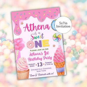 Sweet One Candyland Birthday Invitation, Pink Candy (digital Download ...