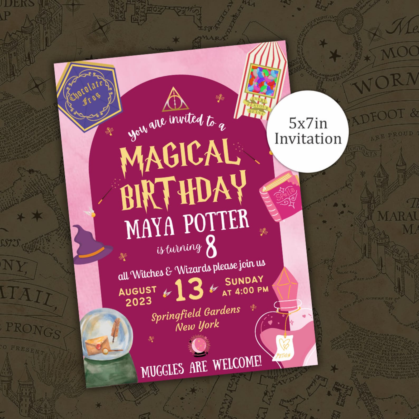 Pink Harry Potter Party Invite, Birthday Invitation, Harry Potter ...