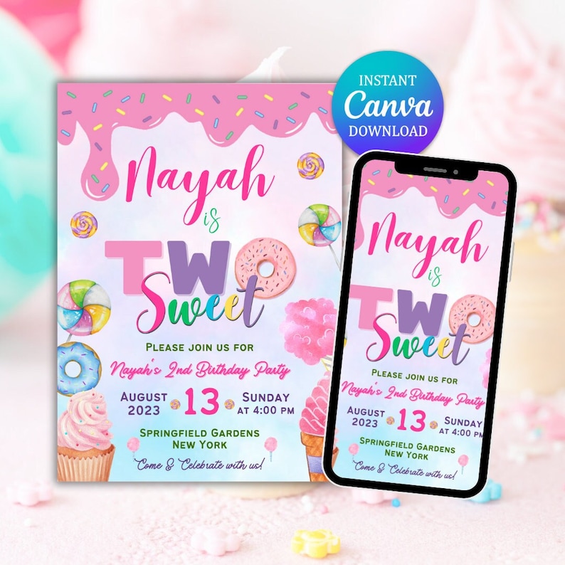 Two Sweet Candyland Invite, Birthday Invitation, Candy Invitation ...