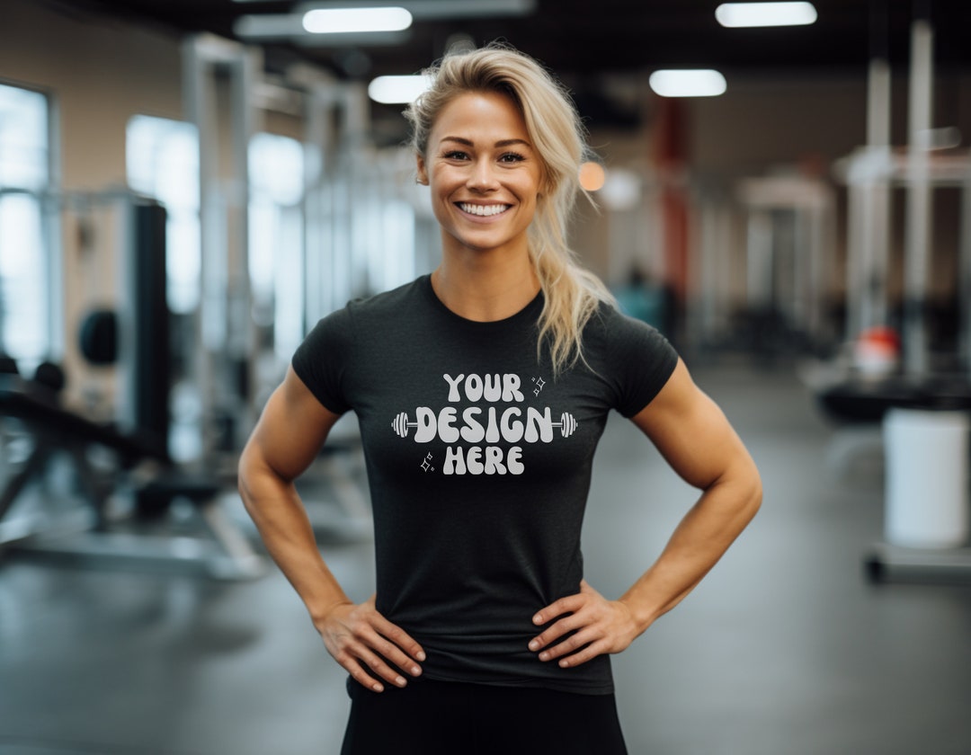 Gym T-shirt Mockup | Exercise Model Black T-shirt | Bella Canvas 3001 ...